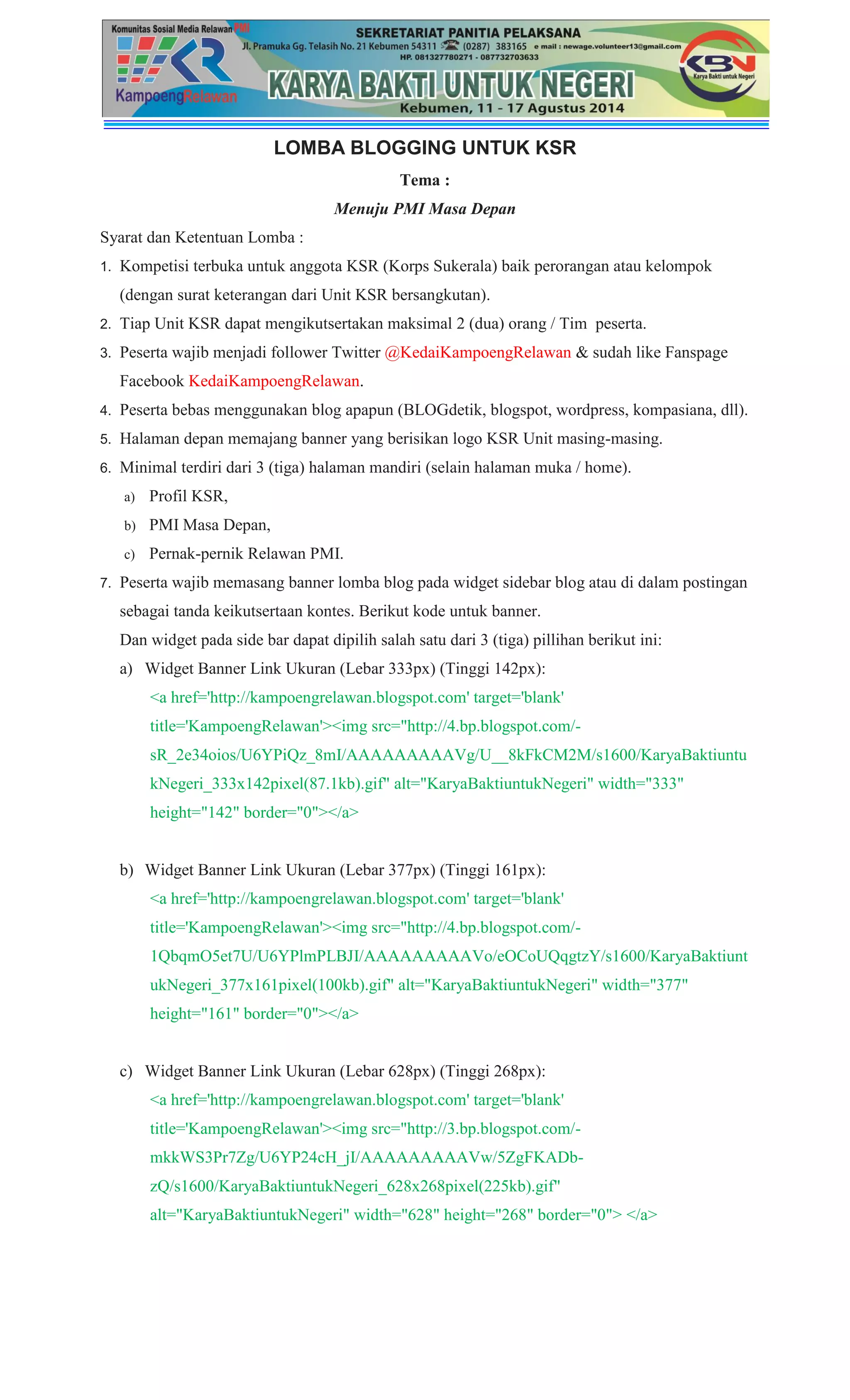 Persyaratan lomba blogging ksr fix | PDF