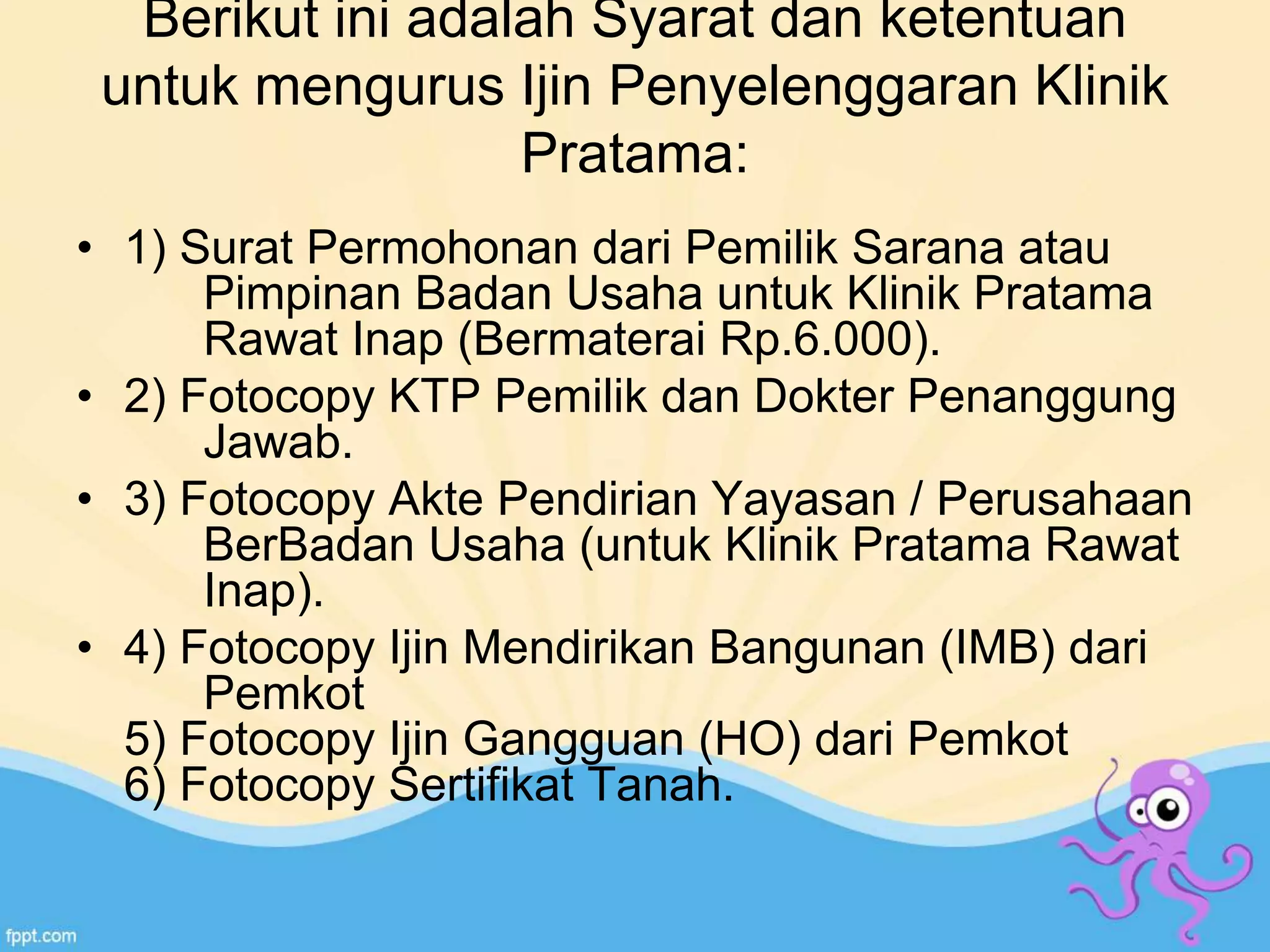 Persyaratan mendirikan klinik pratama | PPTX