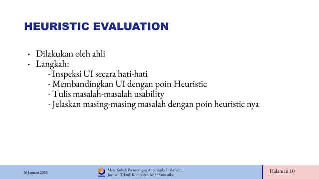 Evaluasi Heuristic Perancangan Antarmuka | PPT