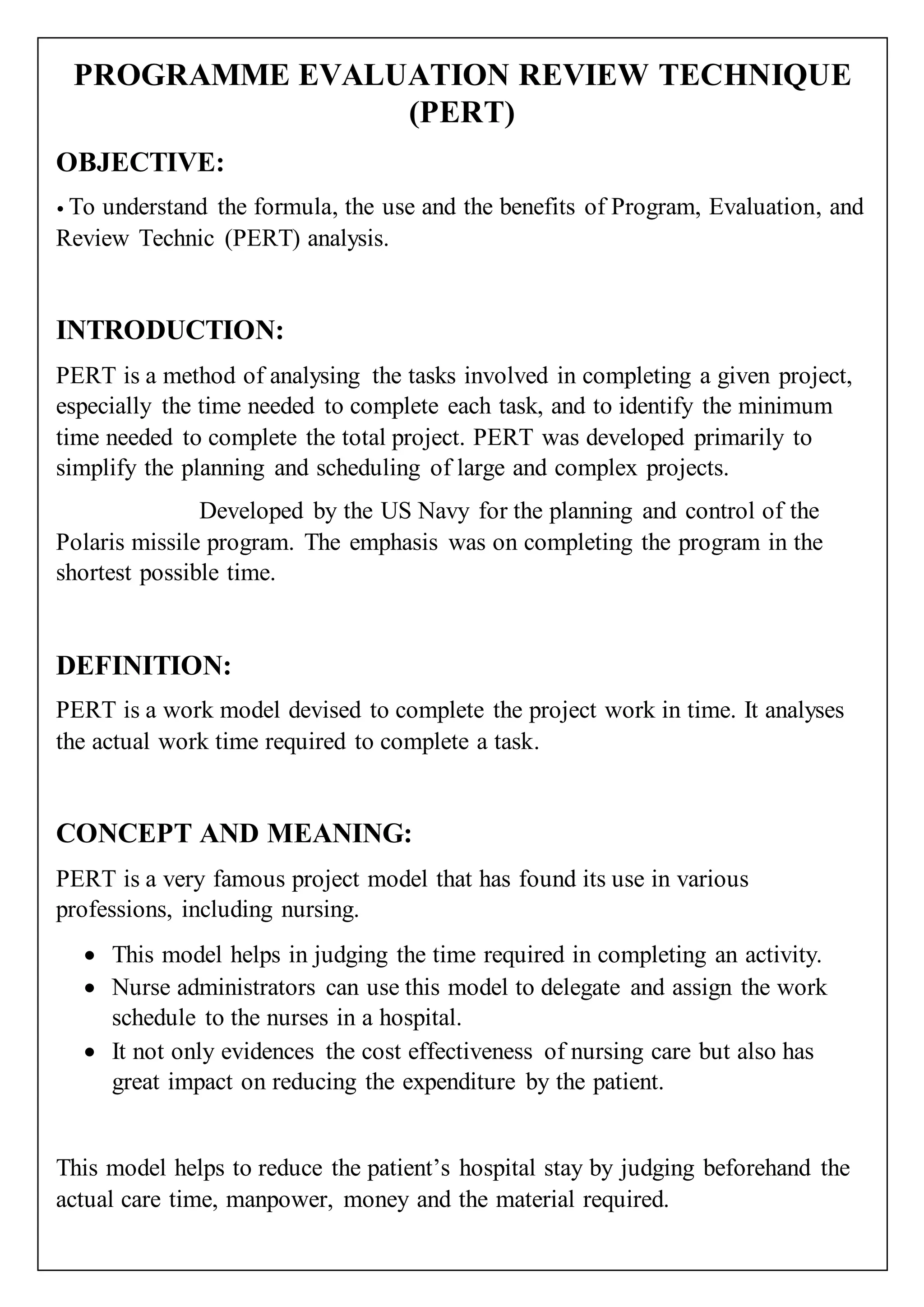 PERT (Program evaluation review technique) | DOCX