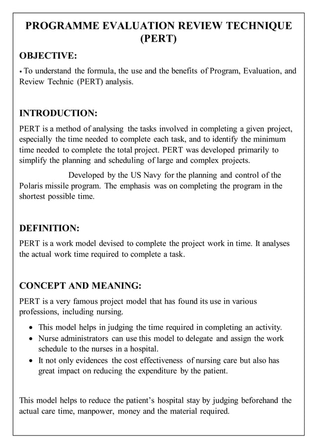 PERT (Program evaluation review technique) | DOCX | Computer Software and Applications | Computing