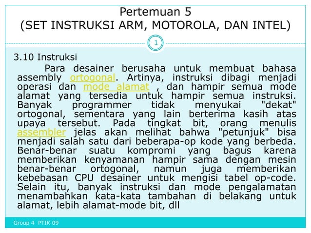 Pert.5 set instruksi arm,motorolla dan intel | PPT