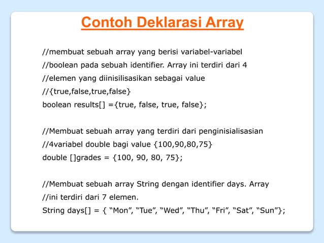 PBO - Pert 7, Mengenal dan Memahami Konsep Array Pada Java | PPT