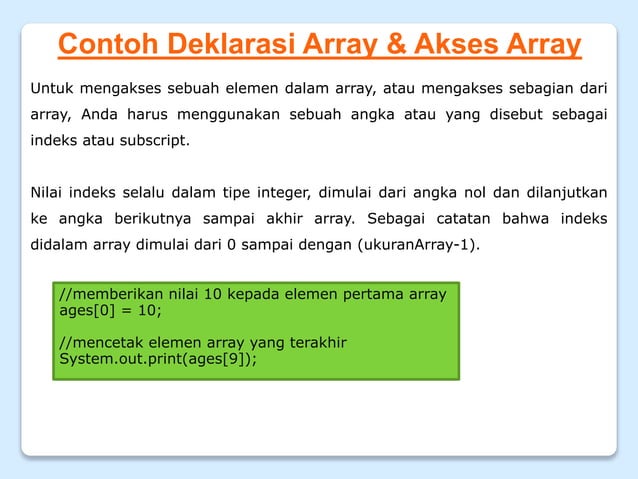 PBO - Pert 7, Mengenal dan Memahami Konsep Array Pada Java | PPT
