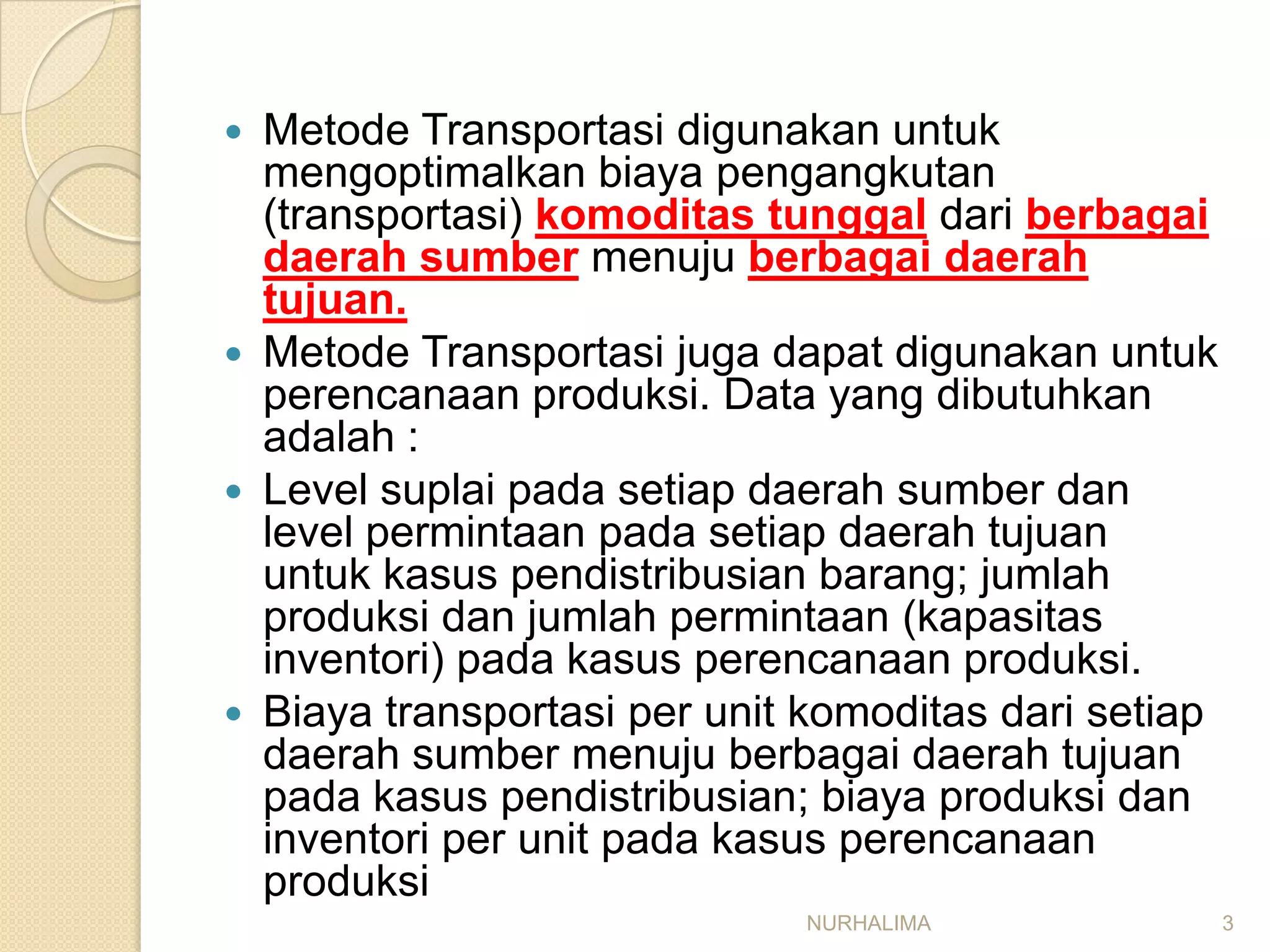 Pert.7 metode transportasi | PPTX