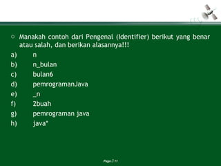 Pert 2. memahami fondasi pemrograman java | PPT
