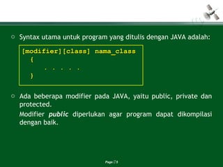 Pert 2. memahami fondasi pemrograman java | PPT