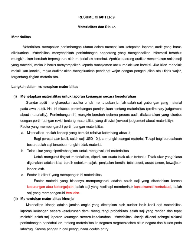 (Pert 2) bab 9 materialitas dan risiko audit | DOCX