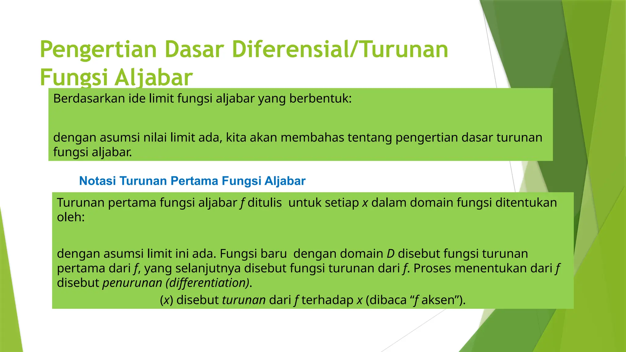diferensial (turunan). pengertian dan kaidah turunan | PPTX
