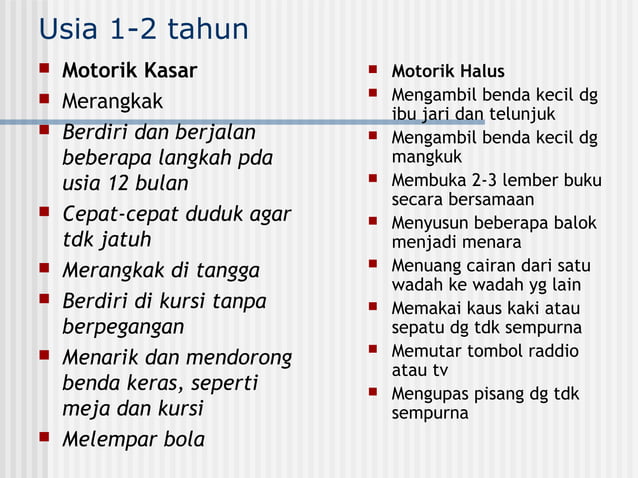 Perkembangan motorik anak usia dini sesuai tahapan usia | PPT
