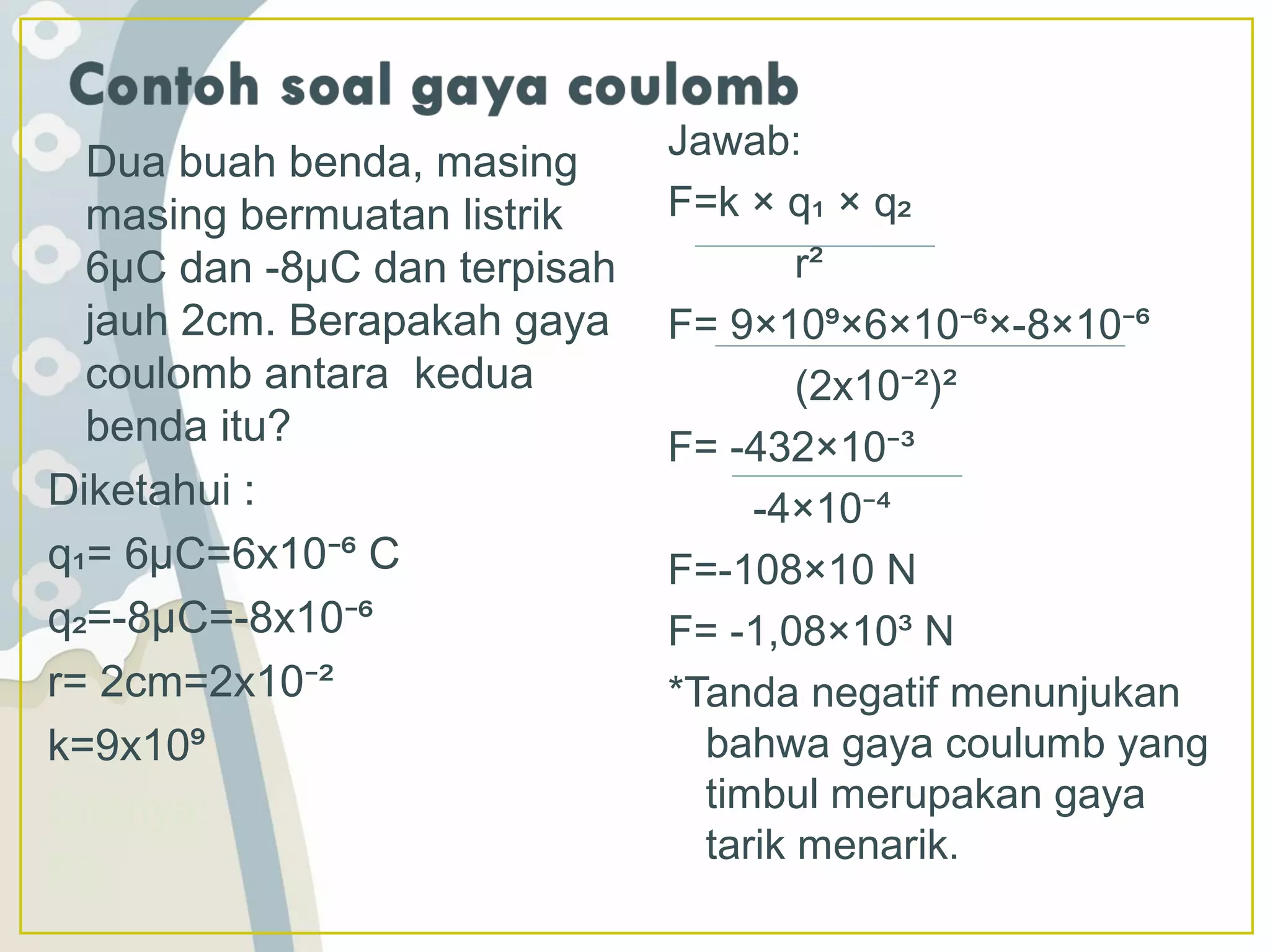 Fisika hukum coulomb dan medan listrik Kelas 12 MIPA 2 SMAN 7 Tangerang ...