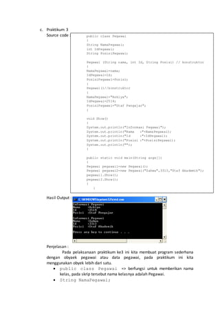 Laporan Praktikum Pertemuan 1, PBO | DOCX