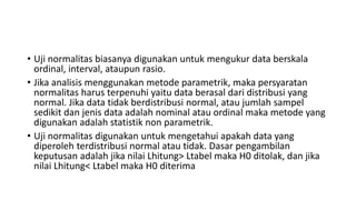 PERTEMUAN 11 - UJI NORMALITAS DAN HOMOGENITAS DATA | PPTX