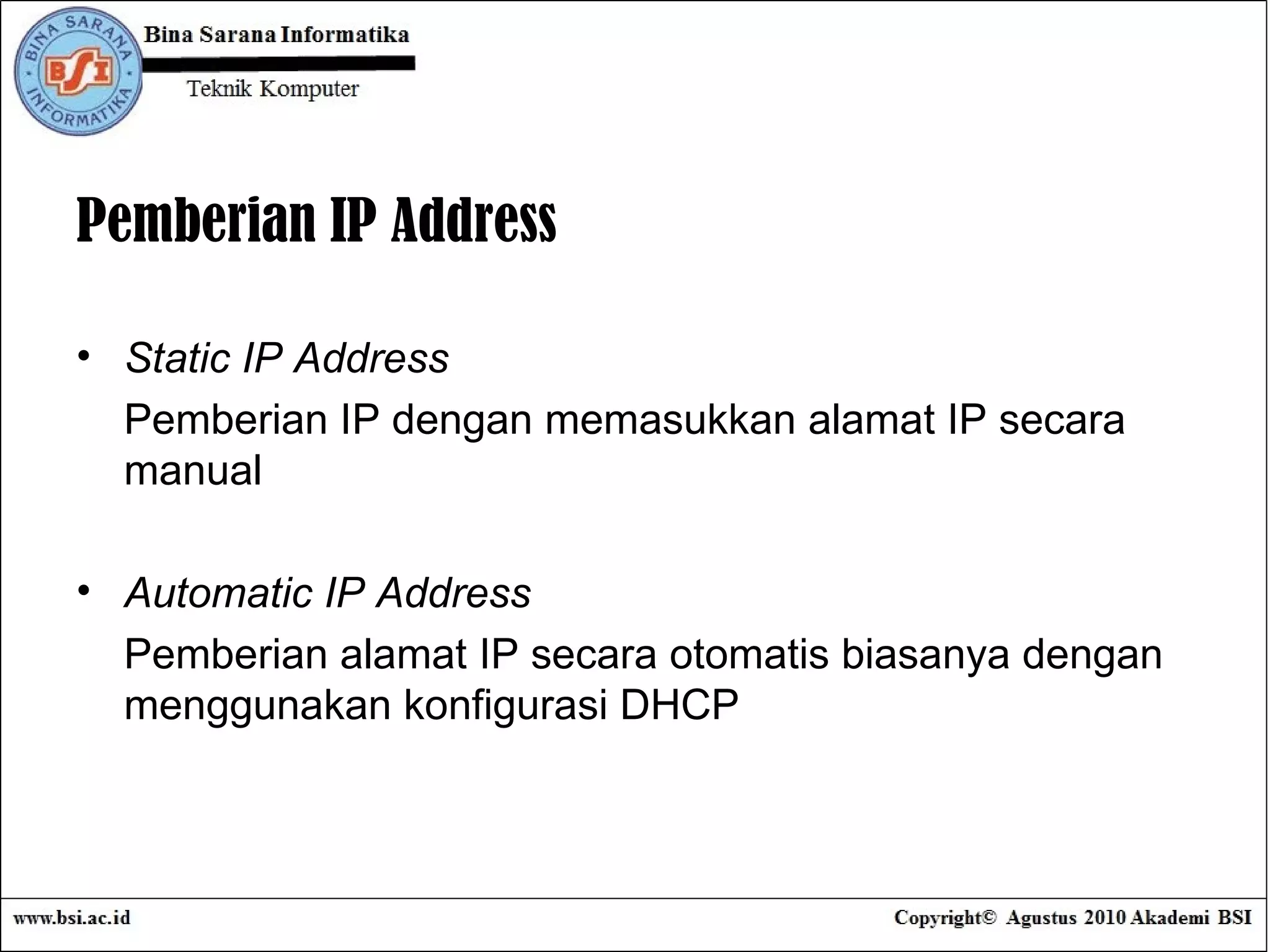 Pertemuan 11 ip address | PPT