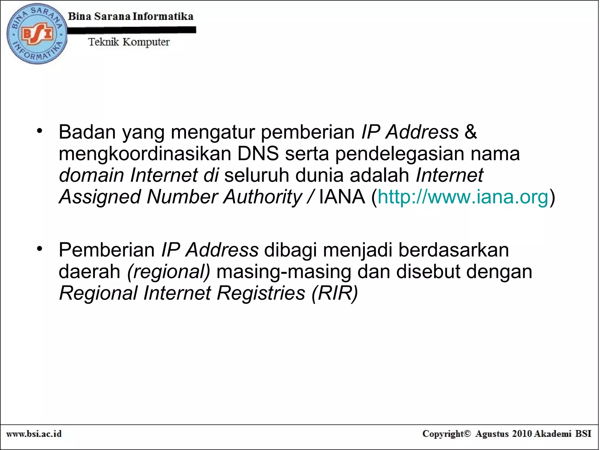 Pertemuan 11 ip address | PPT