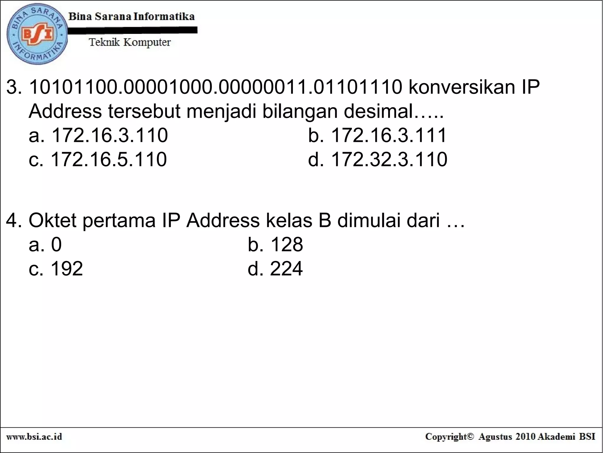 Pertemuan 11 ip address | PPT