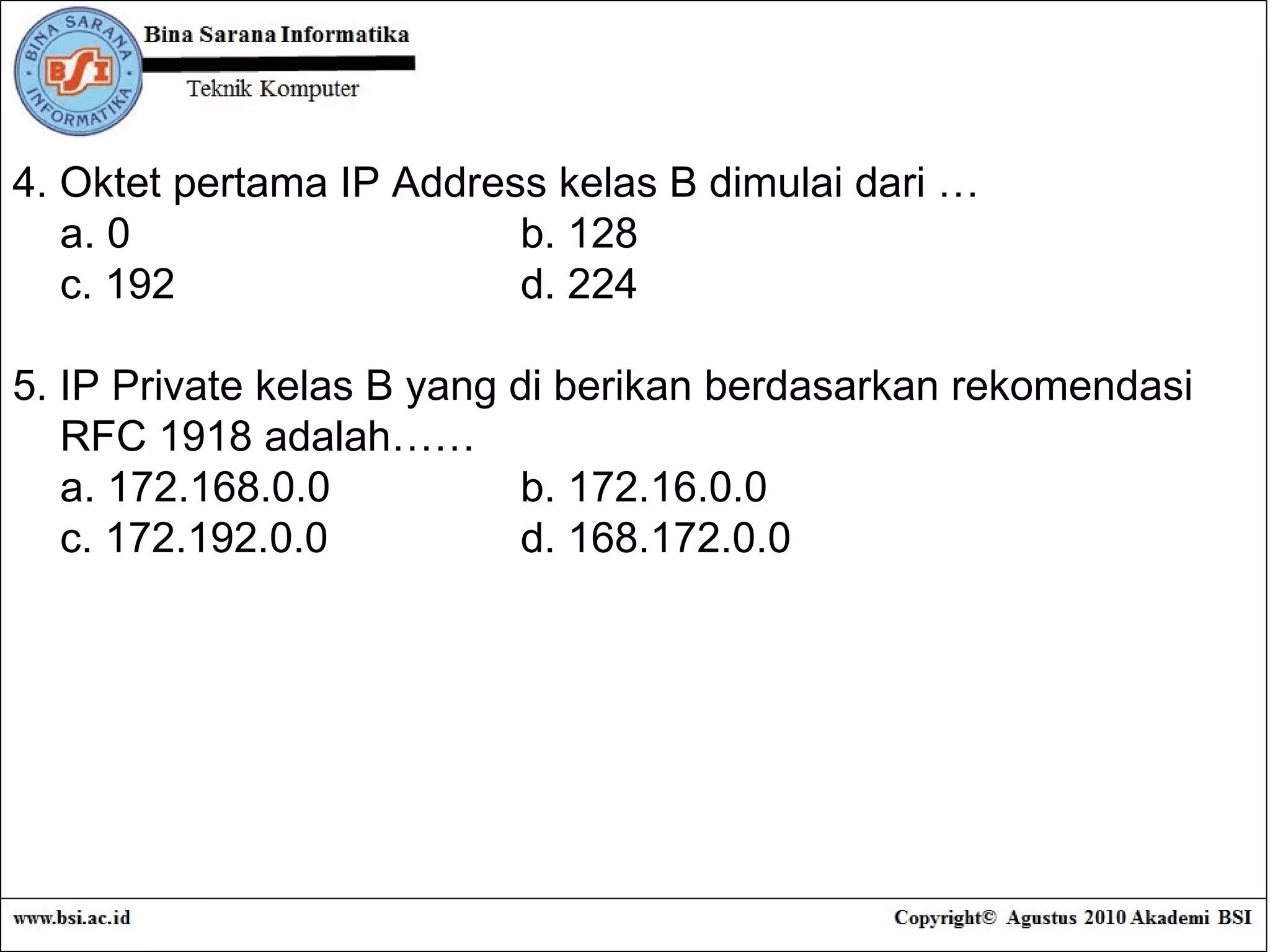 Pertemuan 11 ip address | PPT