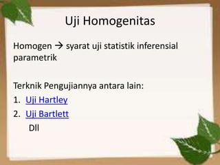 Uji Normalitas dan Homogenitas ppt- | PPTX