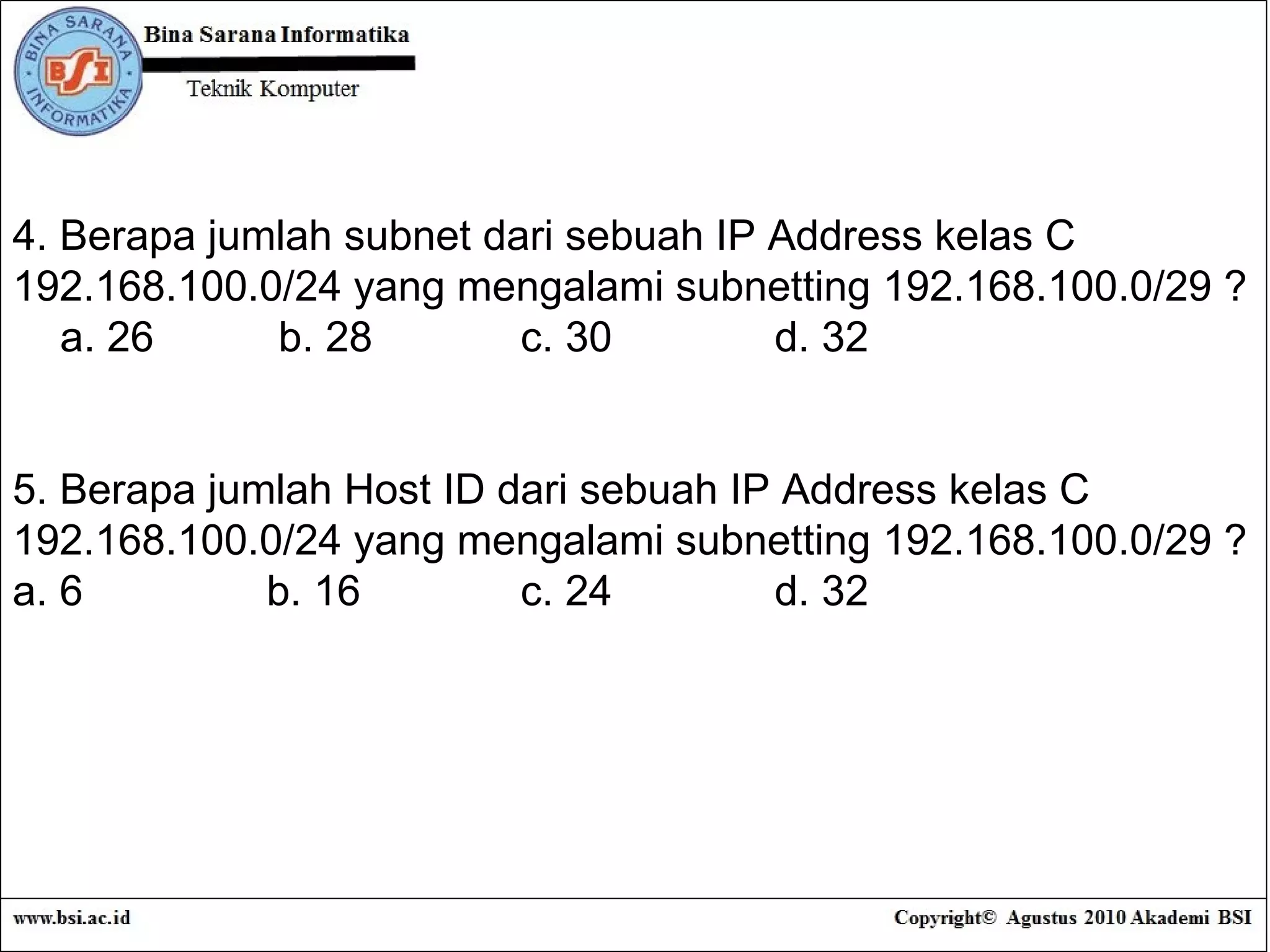 Pertemuan 12 Subnetting Cara Cepat Ppt