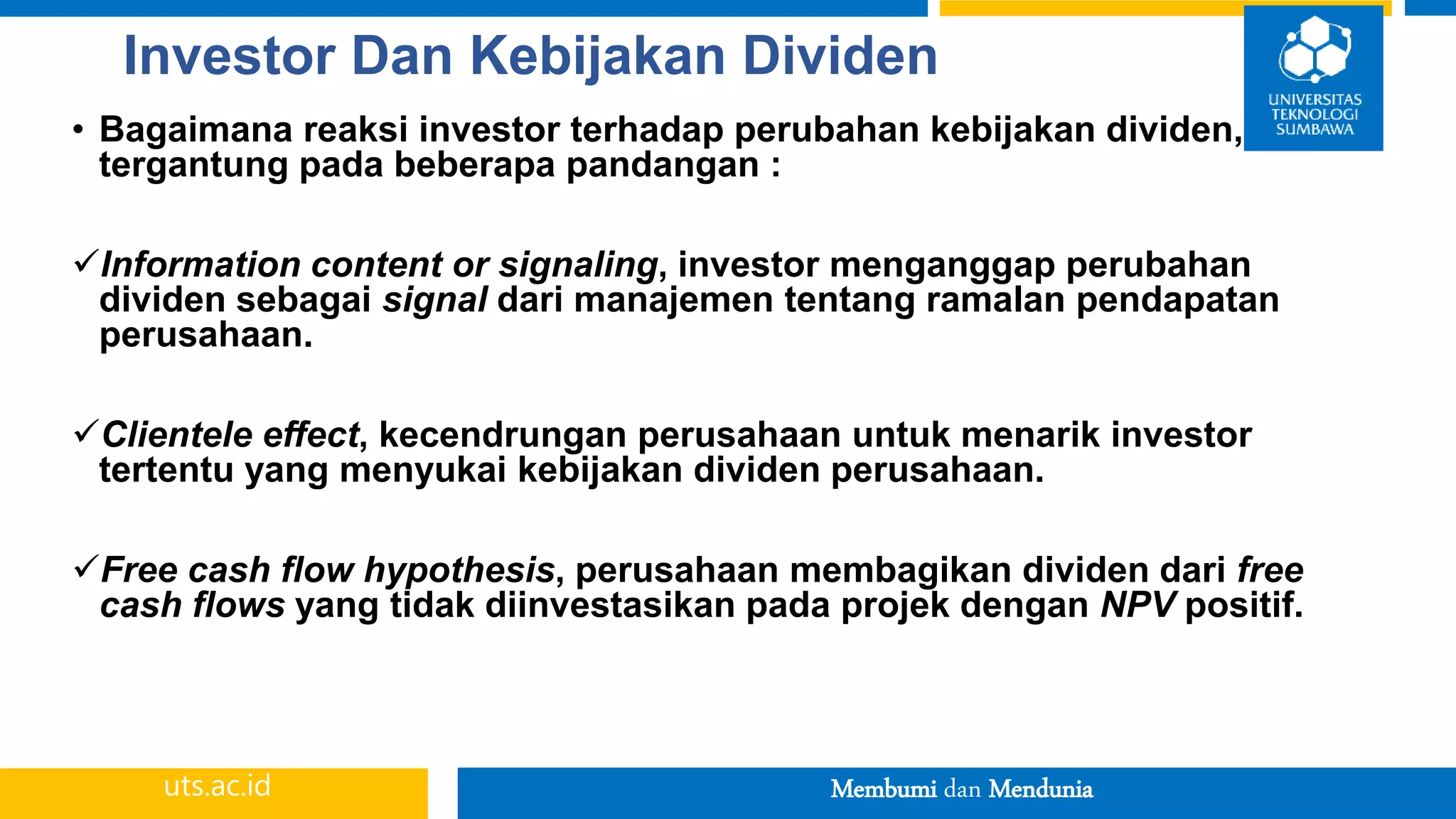 Pertemuan 12 dividen (konsep dan kebijakan) | PPT