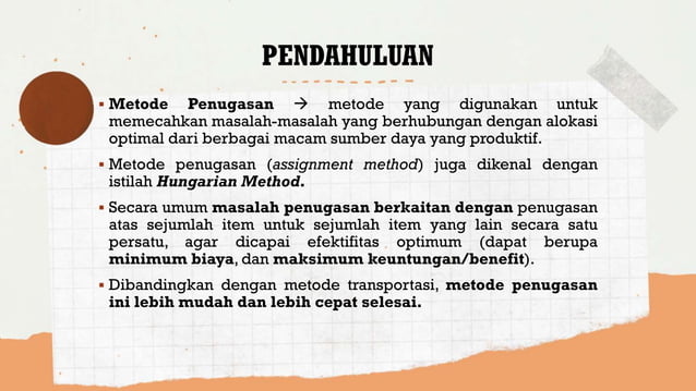 PPT Mata Kuliah Riset Operasi untuk Materi Metode Penugasan | PDF