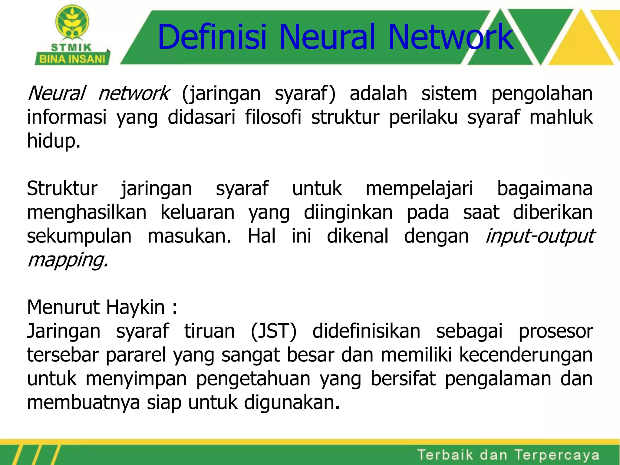 Pertemuan 14 Jaringan Syaraf (Neural Network) | PDF