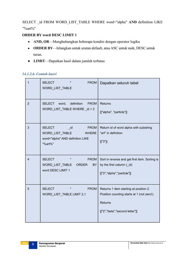 Pertemuan 14 - Storing Data with Room - SQLite Primer - Word.docx