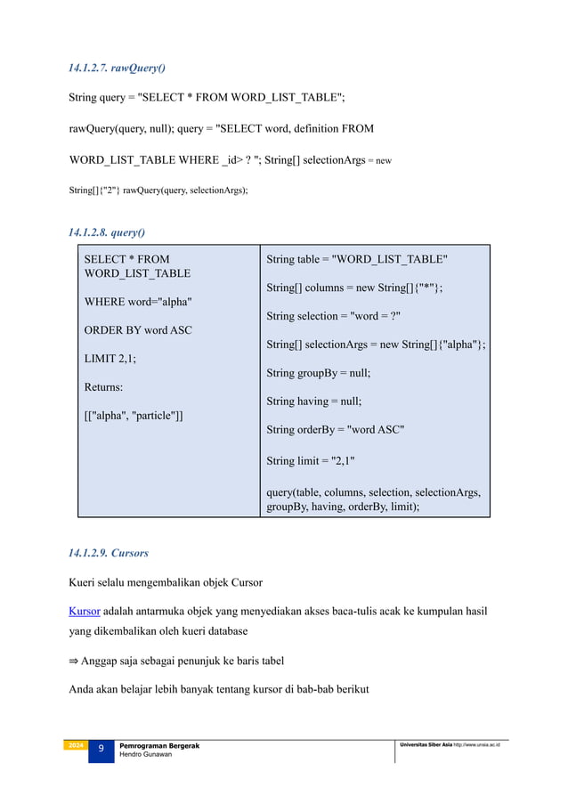 Pertemuan 14 - Storing Data with Room - SQLite Primer - Word.docx