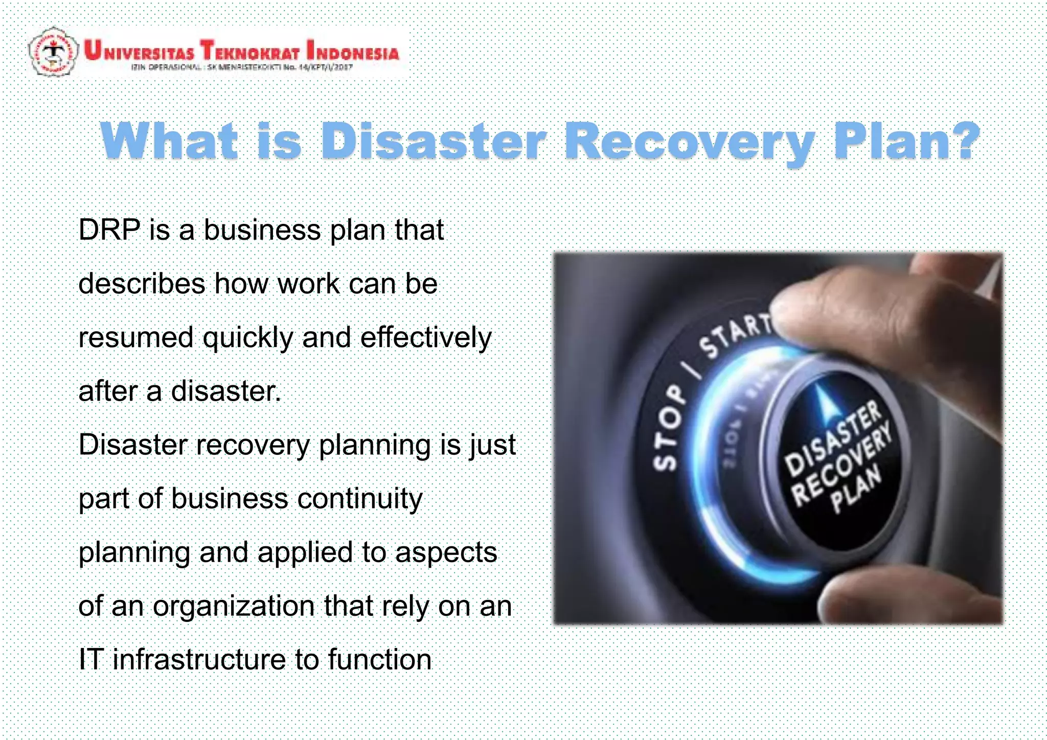 Pertemuan 15 disaster recovery plan | PDF