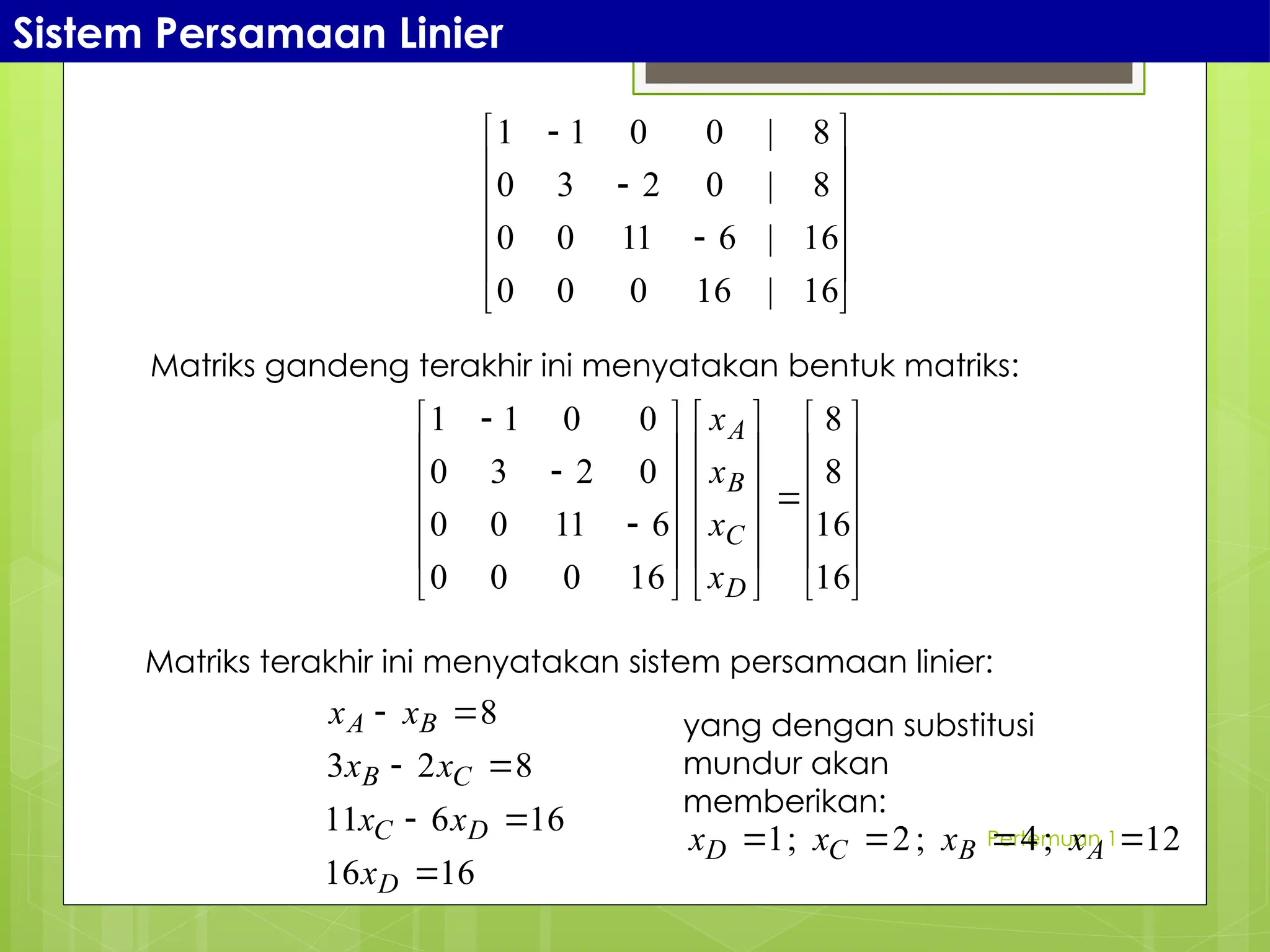 Penyelesaian persamaan linear dengan cara menggunakan matriks | PPT