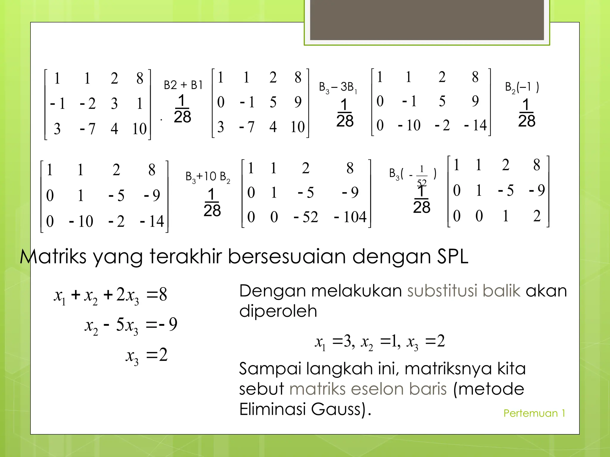 Penyelesaian persamaan linear dengan cara menggunakan matriks | PPT