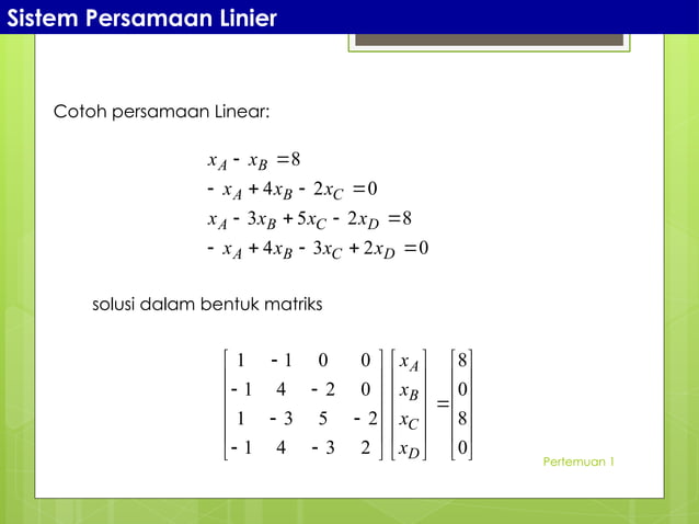 Penyelesaian persamaan linear dengan cara menggunakan matriks | PPT