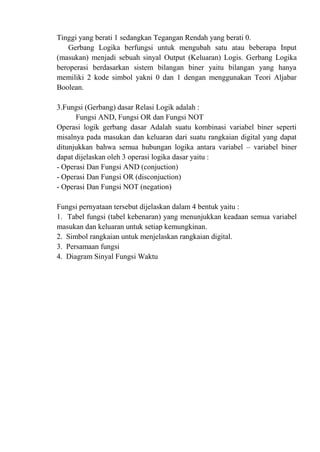 Pertemuan 1 bab ii relasi logik dan fungsi gerbang dasar | PDF