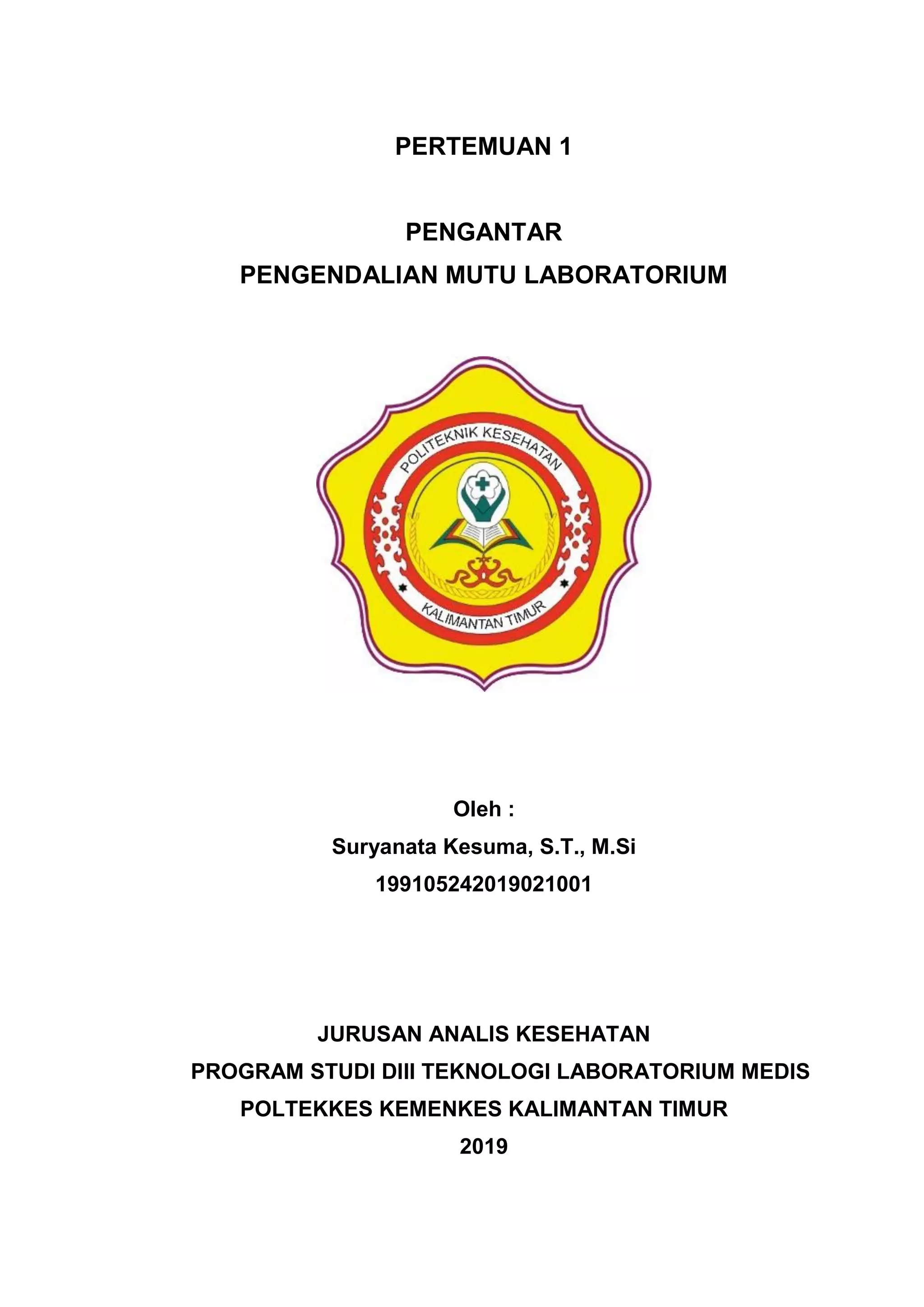 Pertemuan 1 pengantar pengendalian mutu laboratorium | PDF