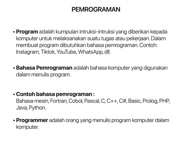 Belajar Pengenalan Pemrograman (Dasar Pemrograman / Pengantar Pemrograman) | PPT
