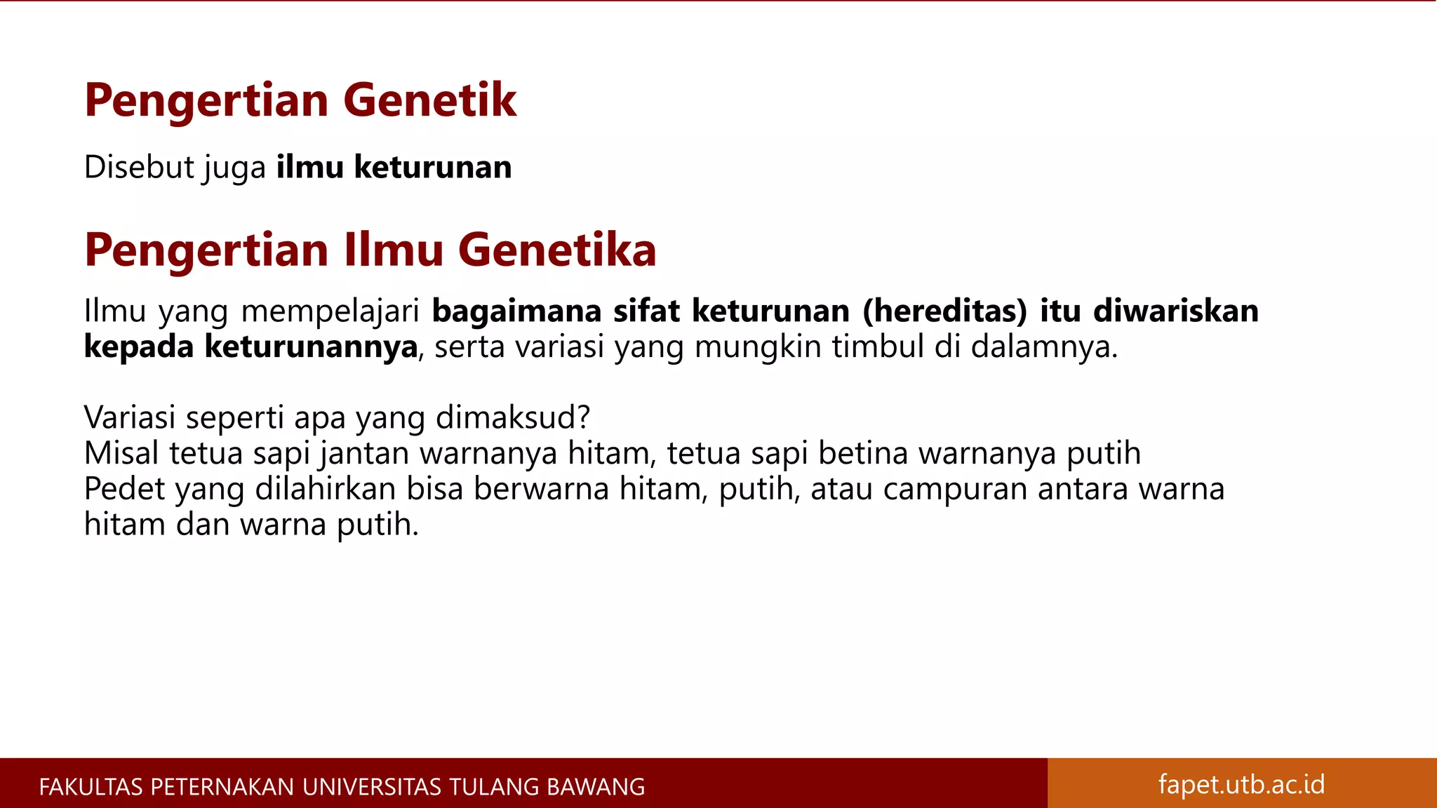 Pengertian Genetika Ternak - Materi Genetika Ternak | PPTX