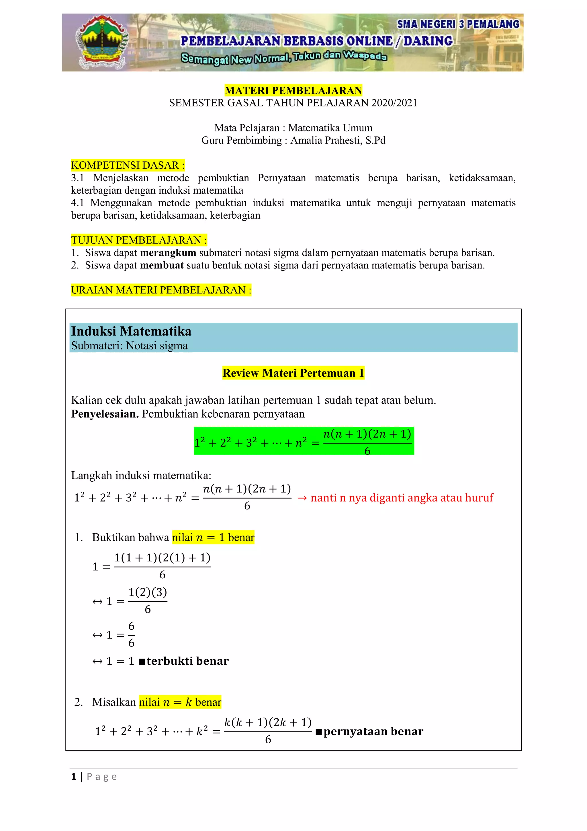 Pertemuan 2 bab 1 induksi matematika | PDF