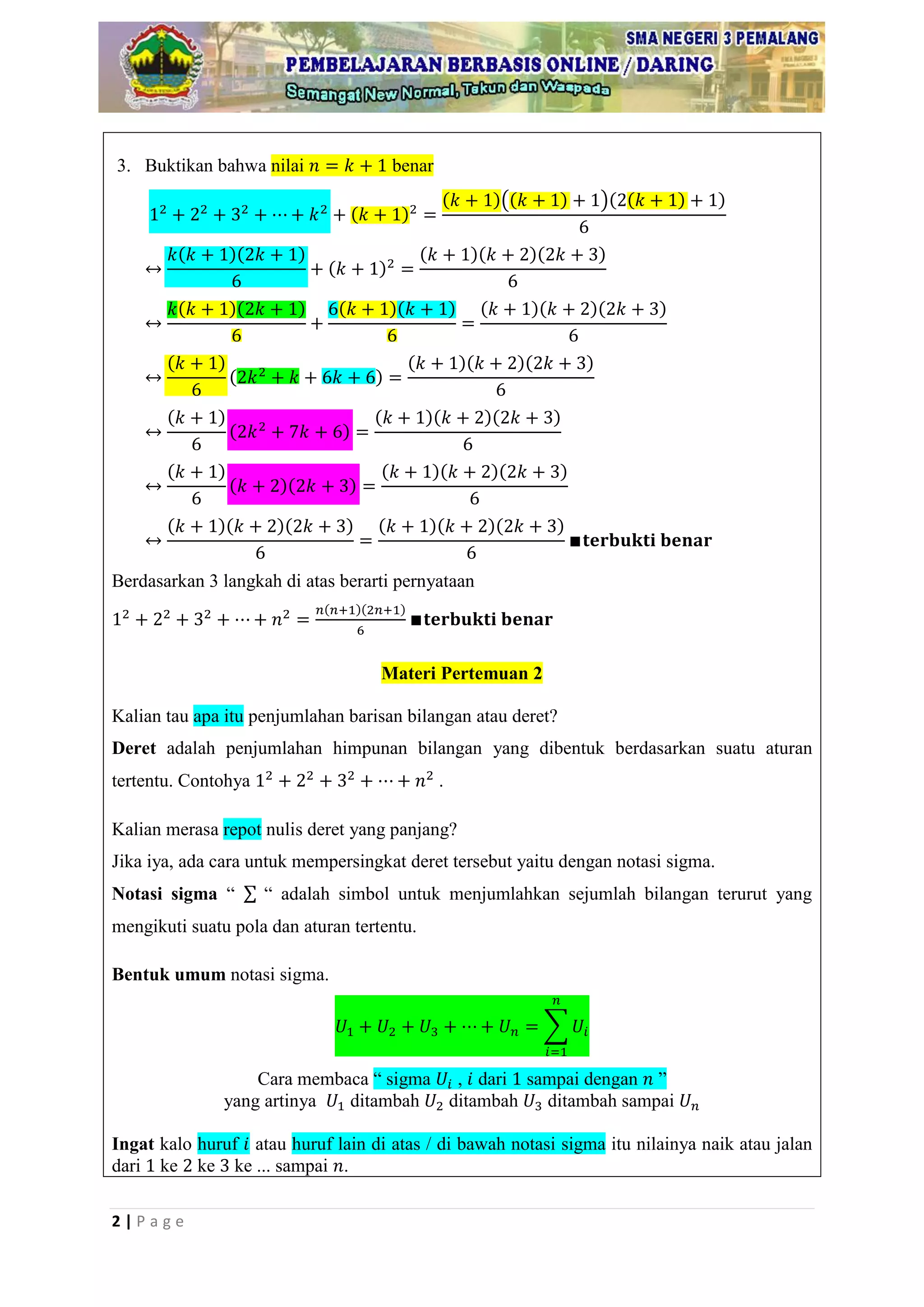 Pertemuan 2 bab 1 induksi matematika | PDF
