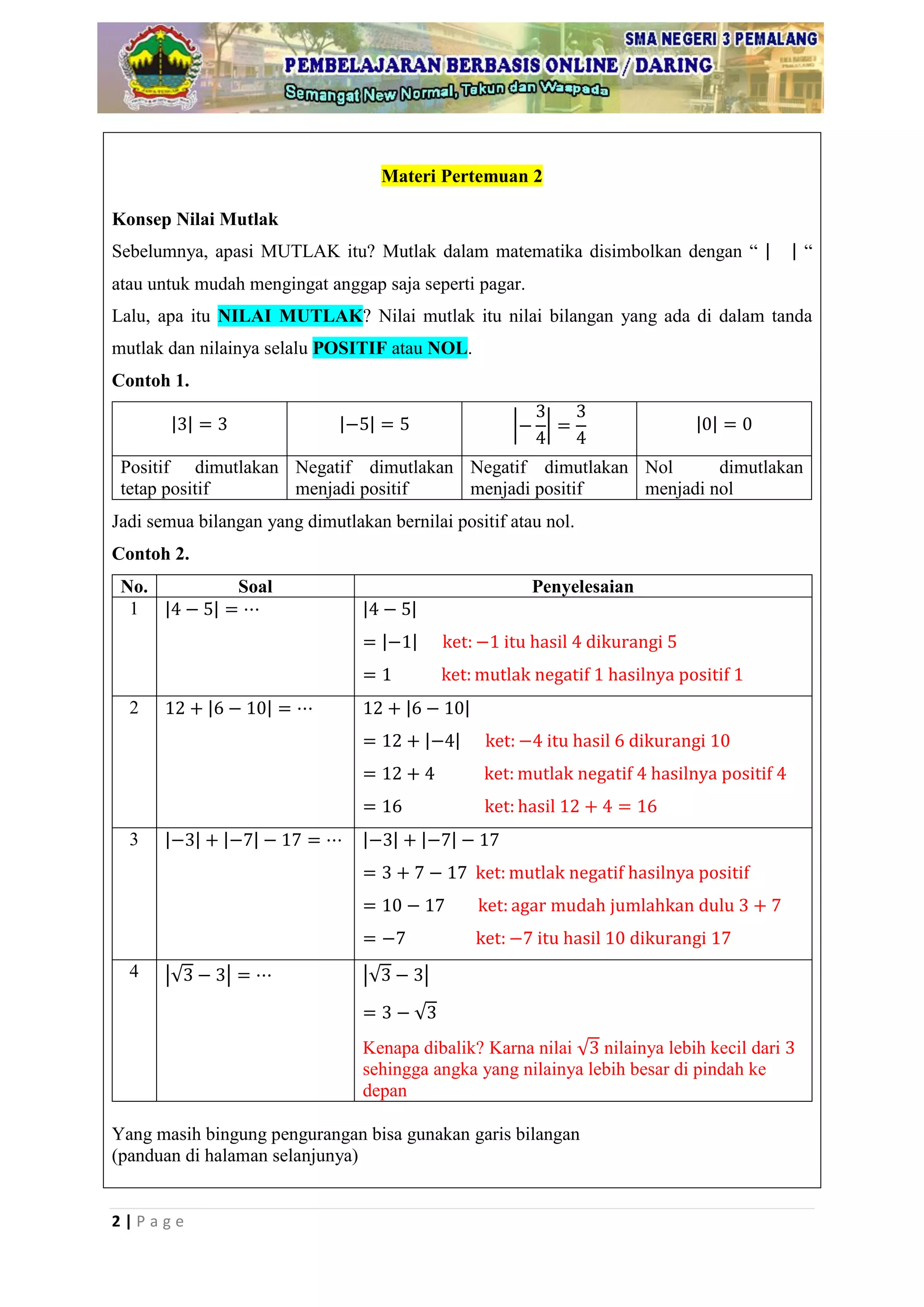 Pertemuan 2 bab 1 nilai mutlak | PDF