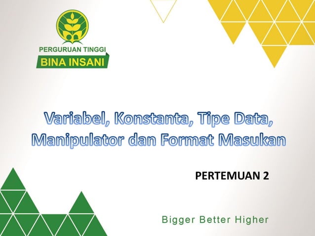 Pertemuan 2 Variabel, Konstanta, Tipe Data, Manipulator dan Format ...