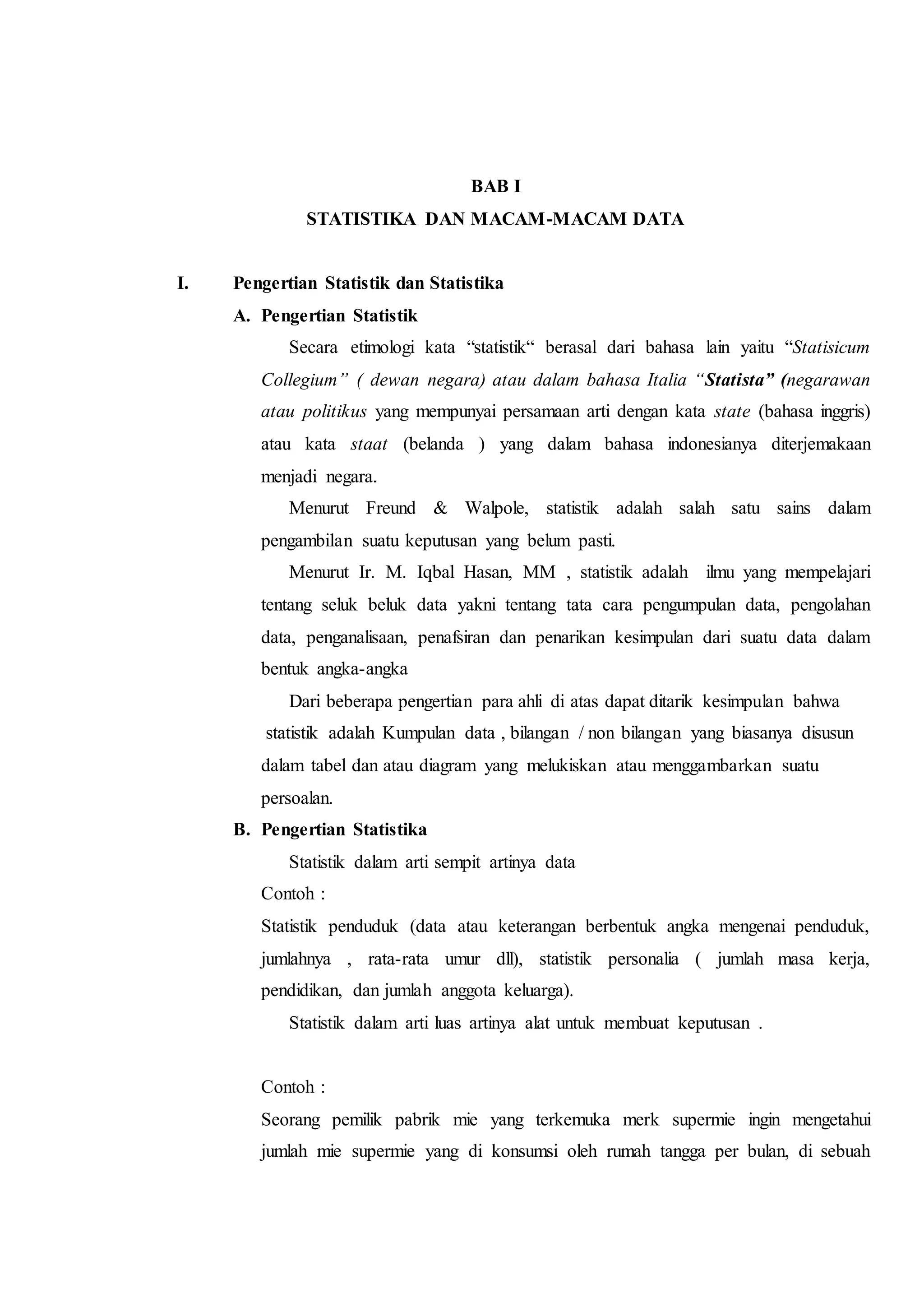 Statistika Dasar (Pengertian dan Macam Macam Data ) | PDF