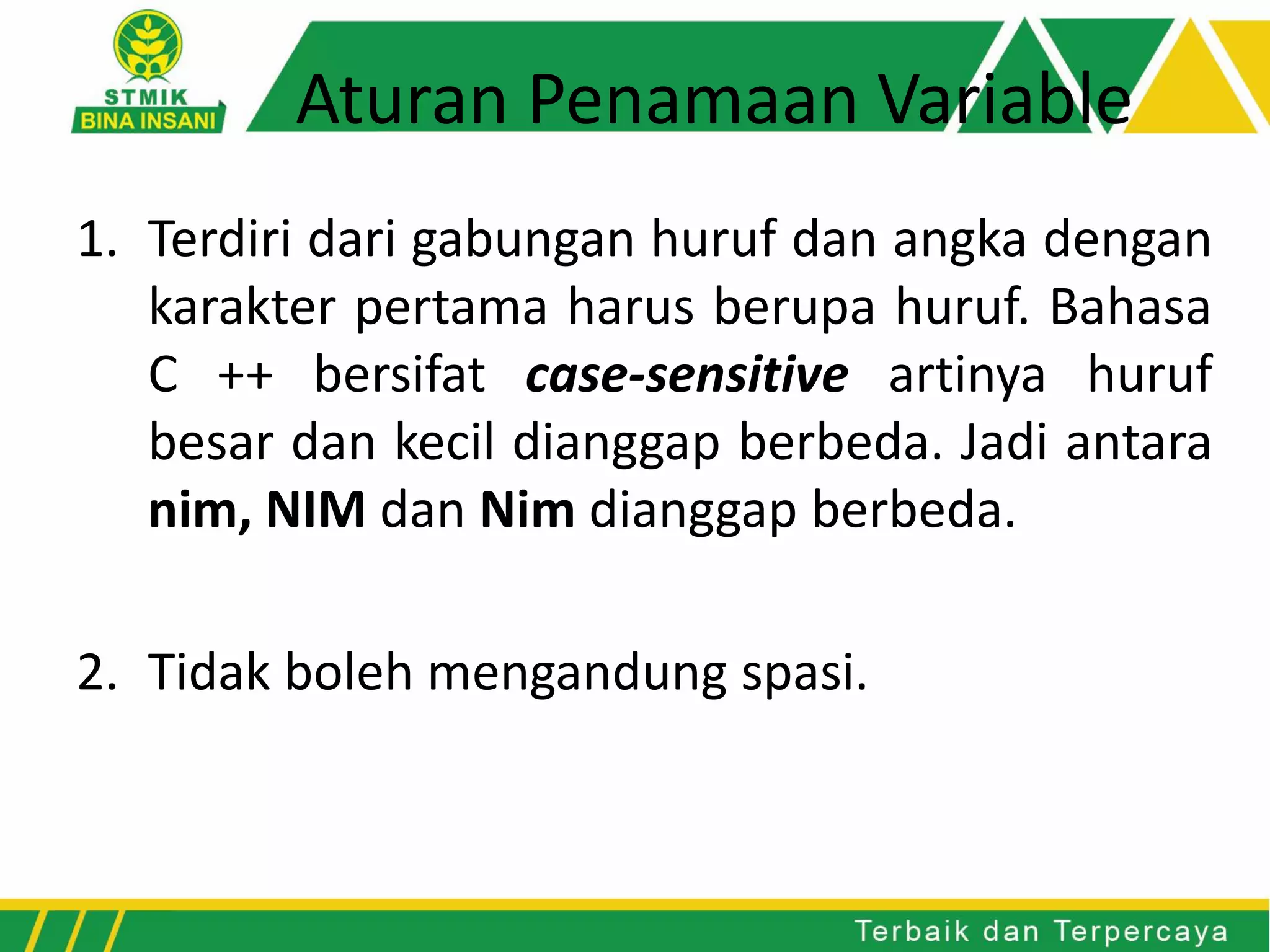Pertemuan 2 Variabel Konstanta dan Tipe Data | PDF
