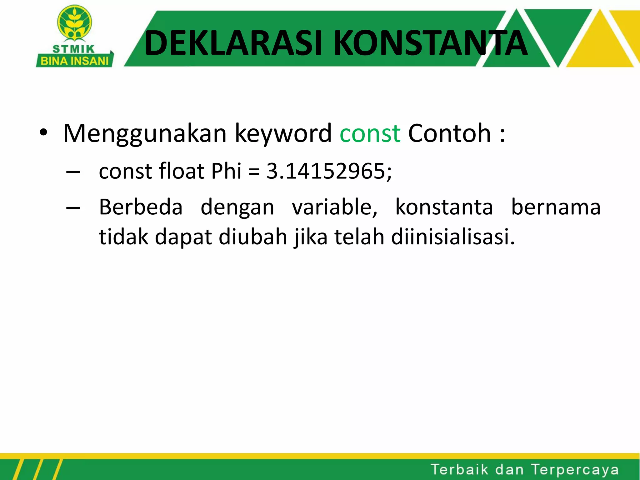 Pertemuan 2 Variabel Konstanta dan Tipe Data | PDF