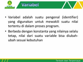Pertemuan 2 Variabel Konstanta dan Tipe Data | PDF