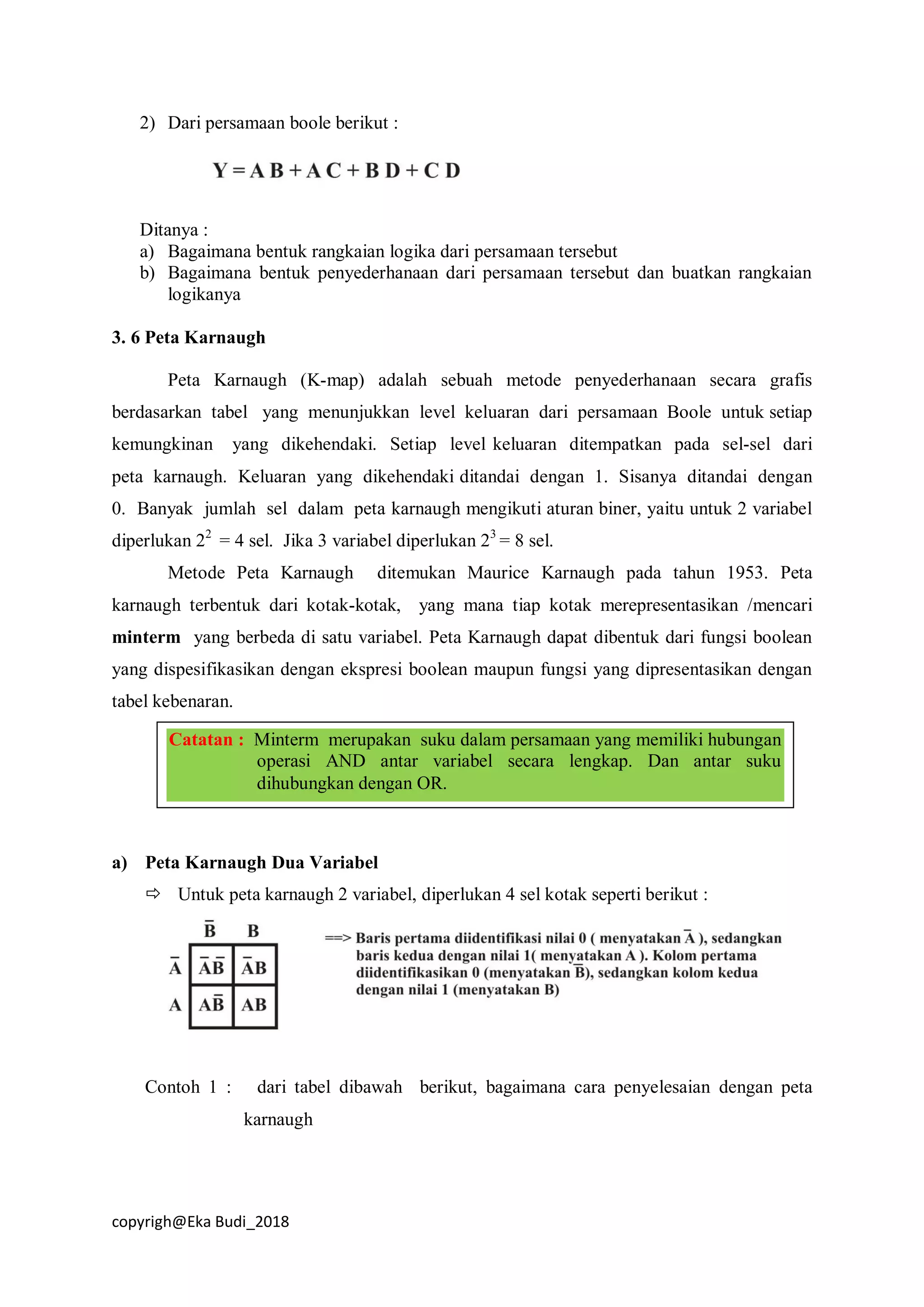 Pertemuan 3 aljabar boole dan peta karnaugh | PDF