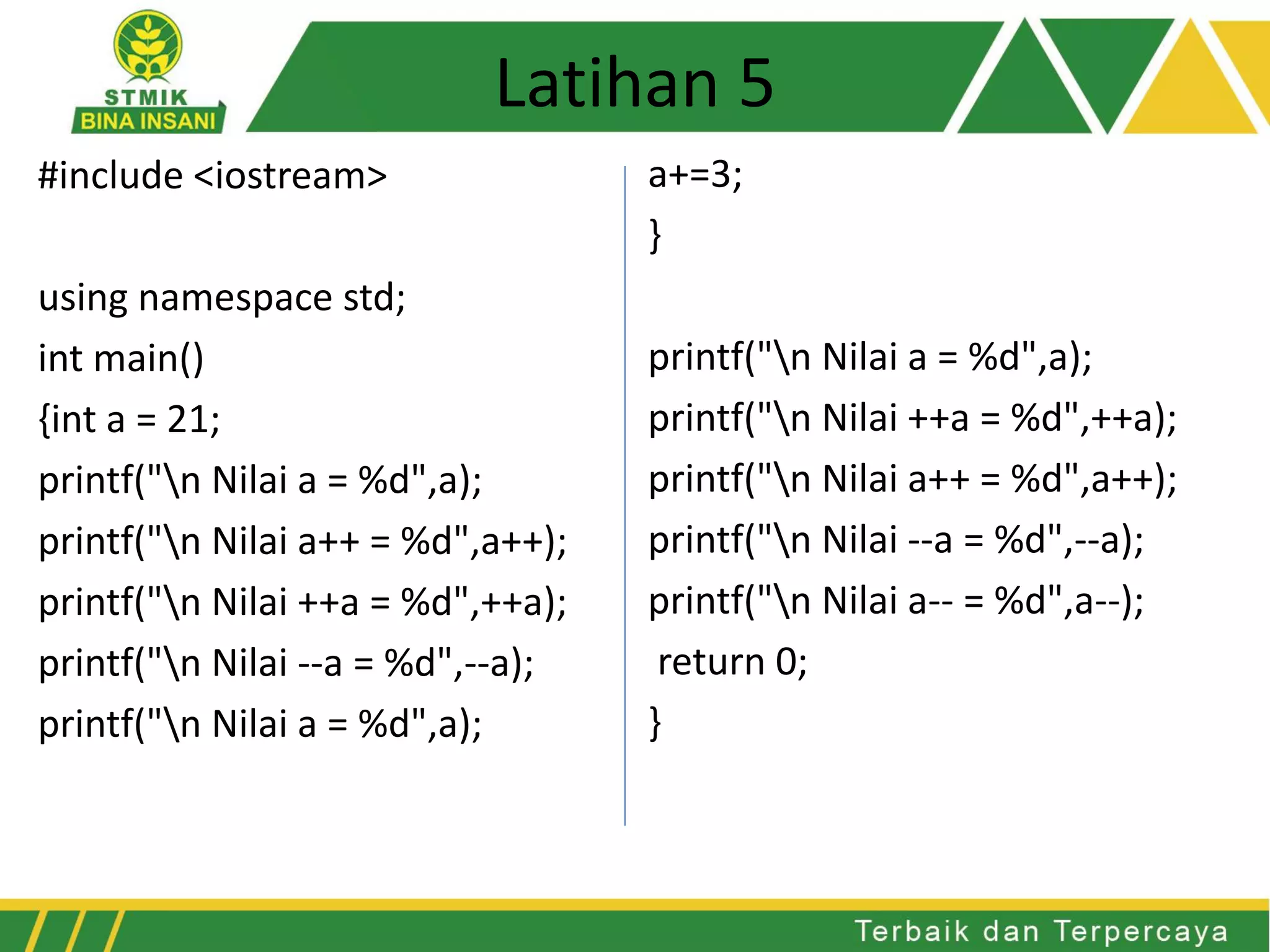 Pertemuan 3 Operator | PPT