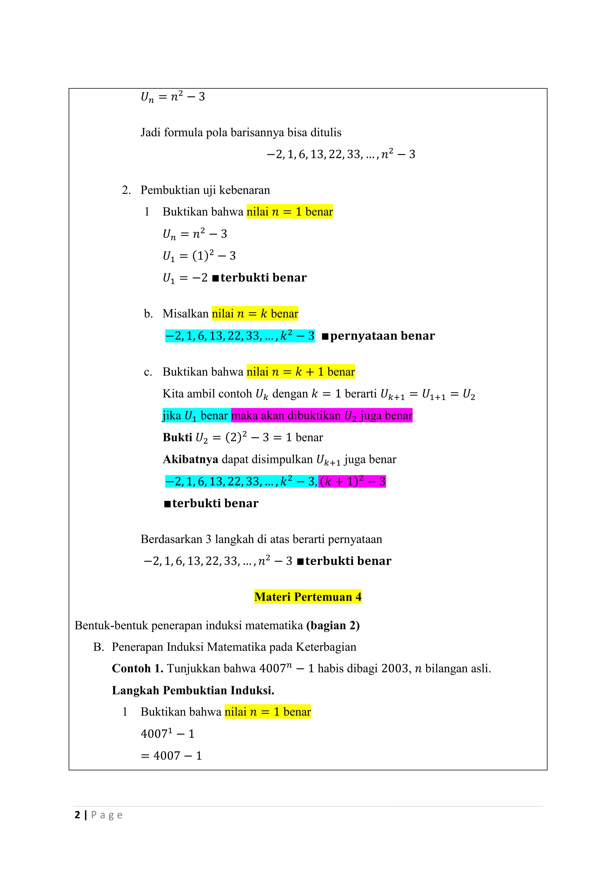 Pertemuan 4 bab 1 induksi matematika | PDF