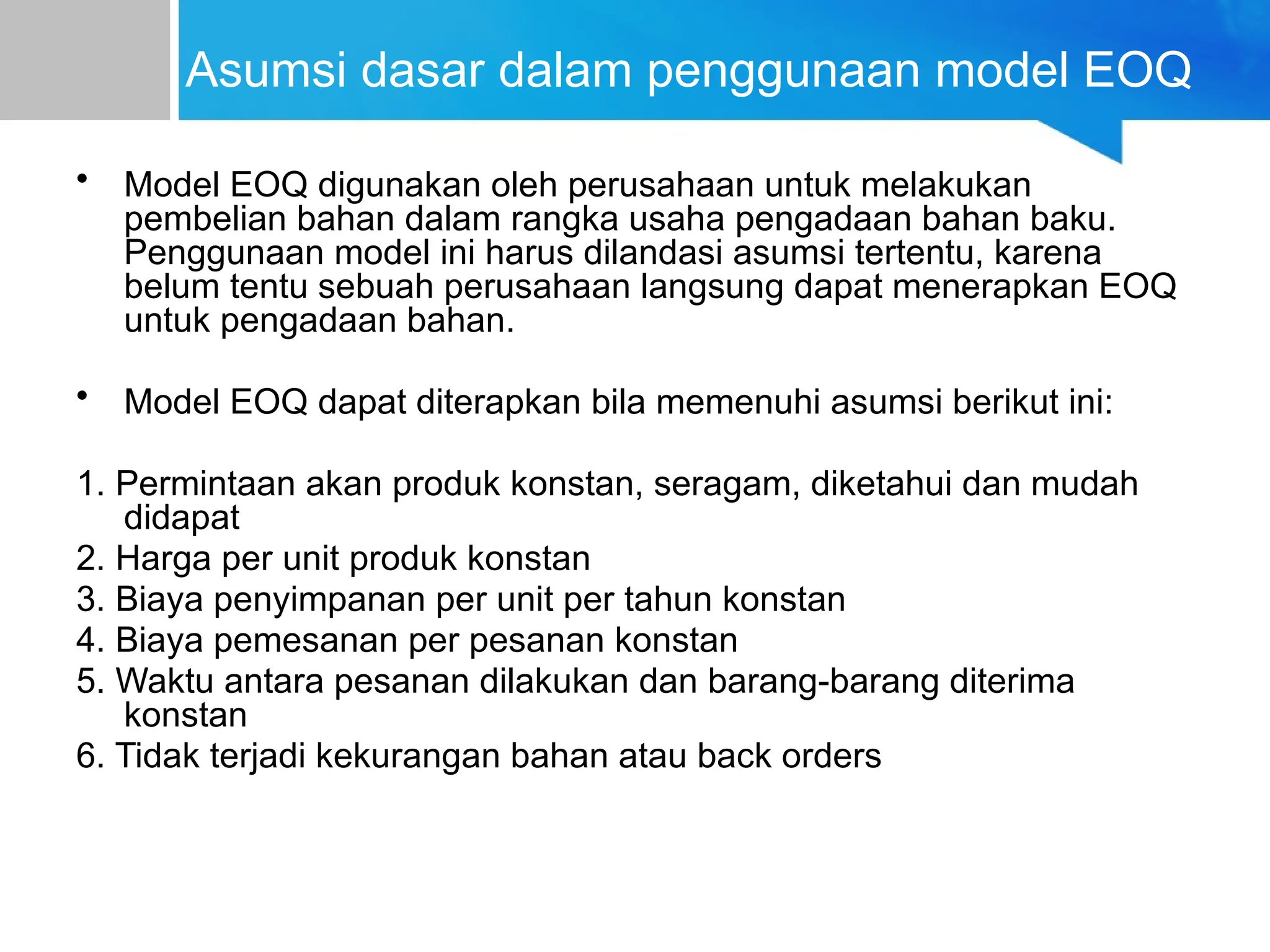 Economic order quantity (EOQ) materi untuk persediaan | PPTX