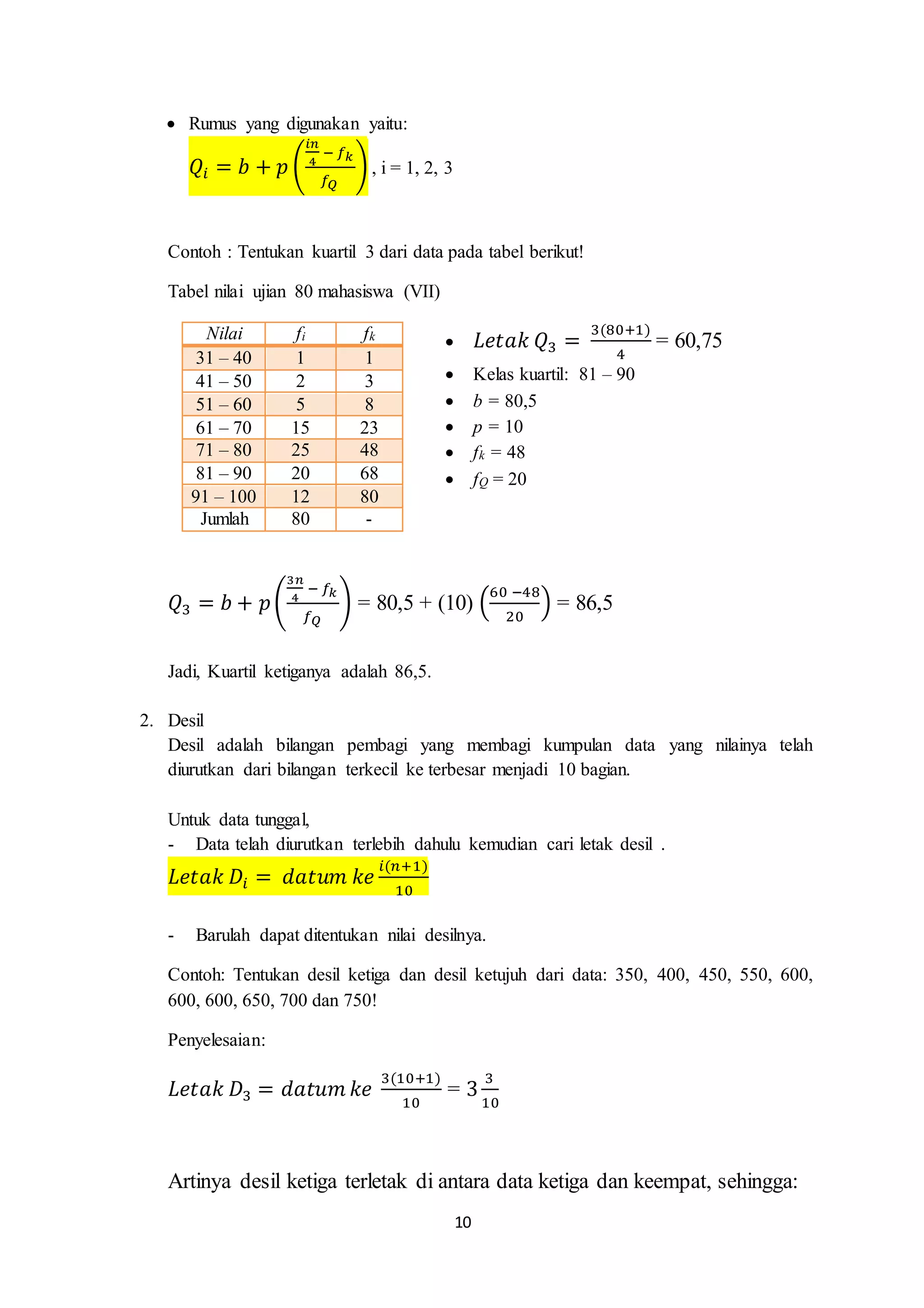 Makalah ukuran pemusatan data dan ukuran letak data | DOCX