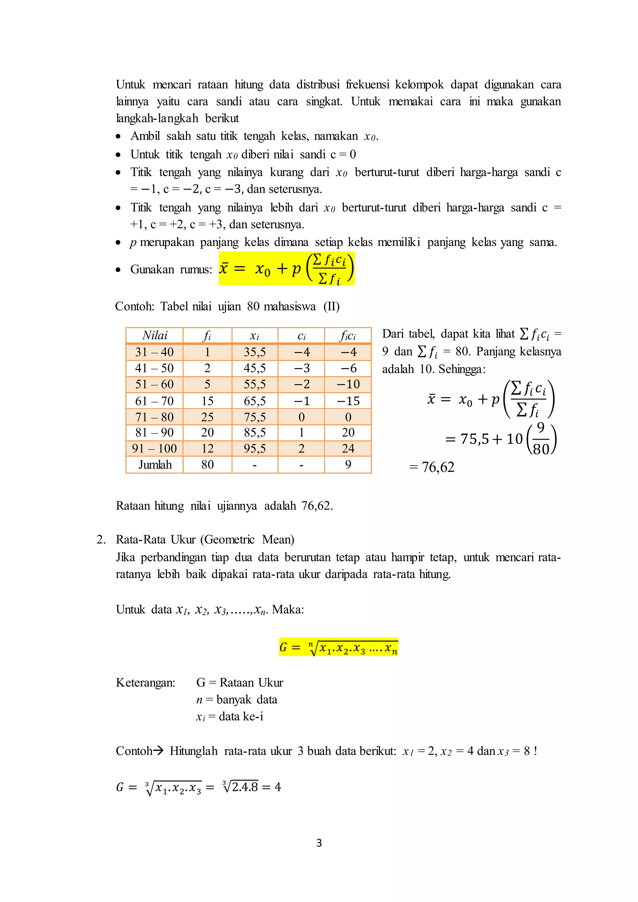 Pertemuan 5 (ukuran pemusatan data dan ukuran letak data) | PDF